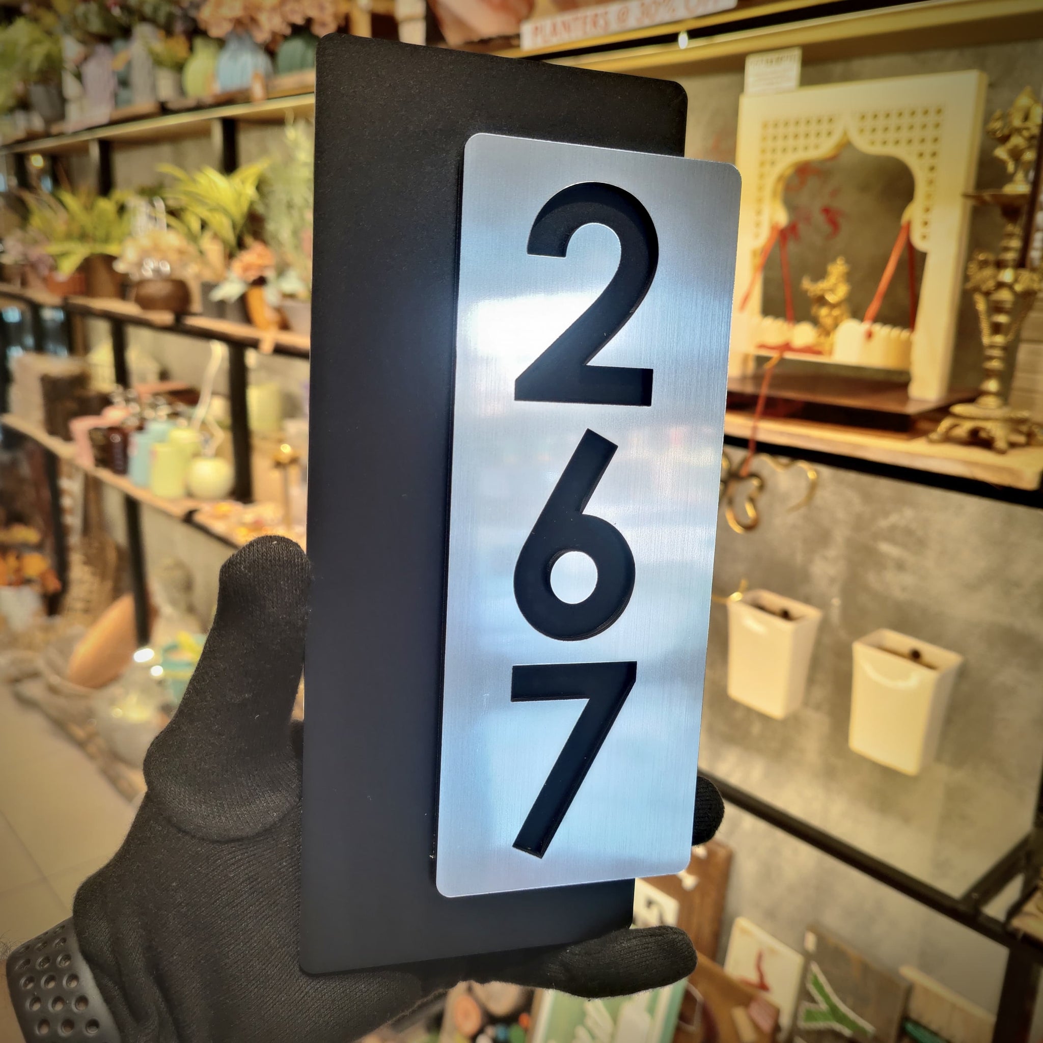 Vertical Metallic Number Plate – Nameplate Studio