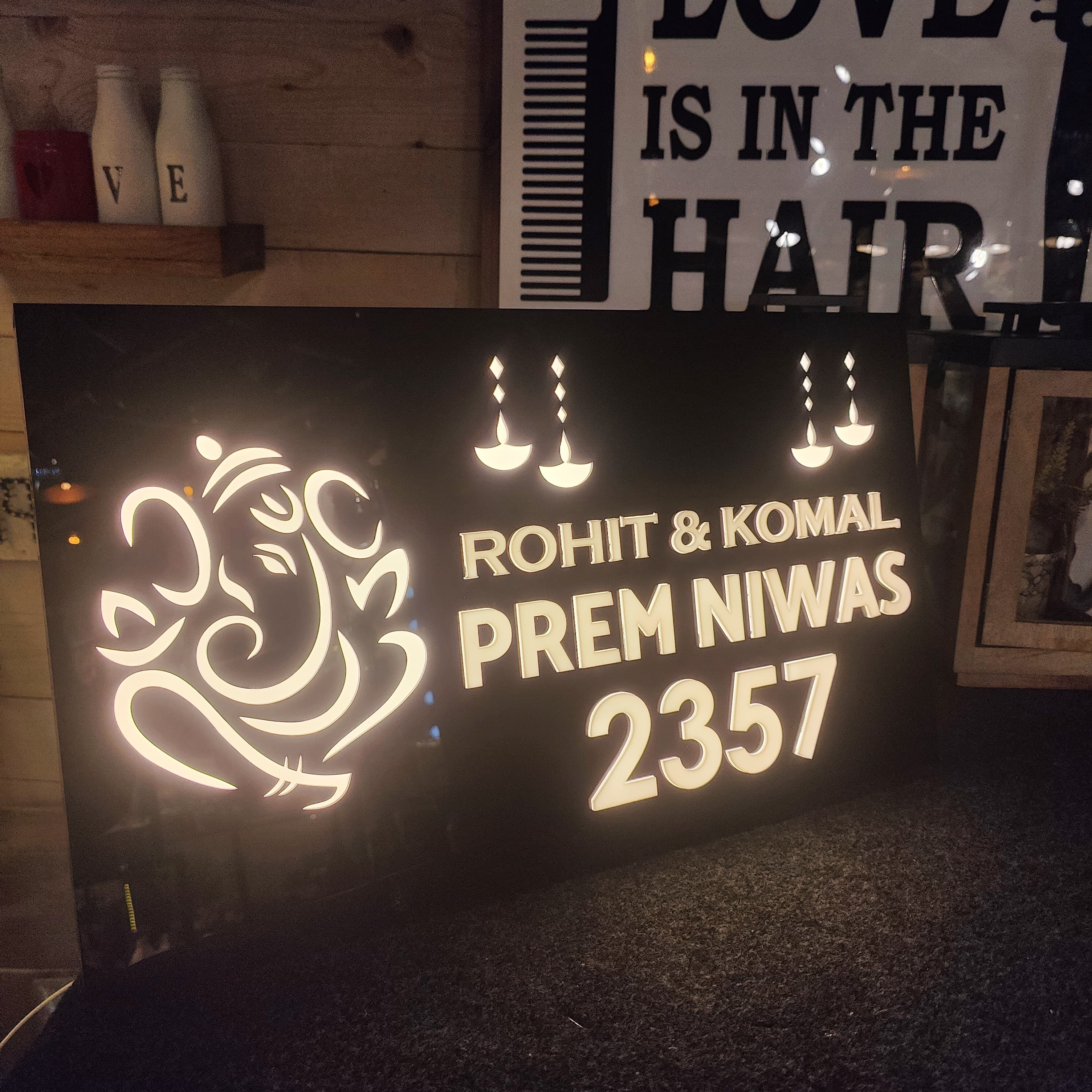 Ganesha with Diyas Illuminated Nameplate – Nameplate Studio