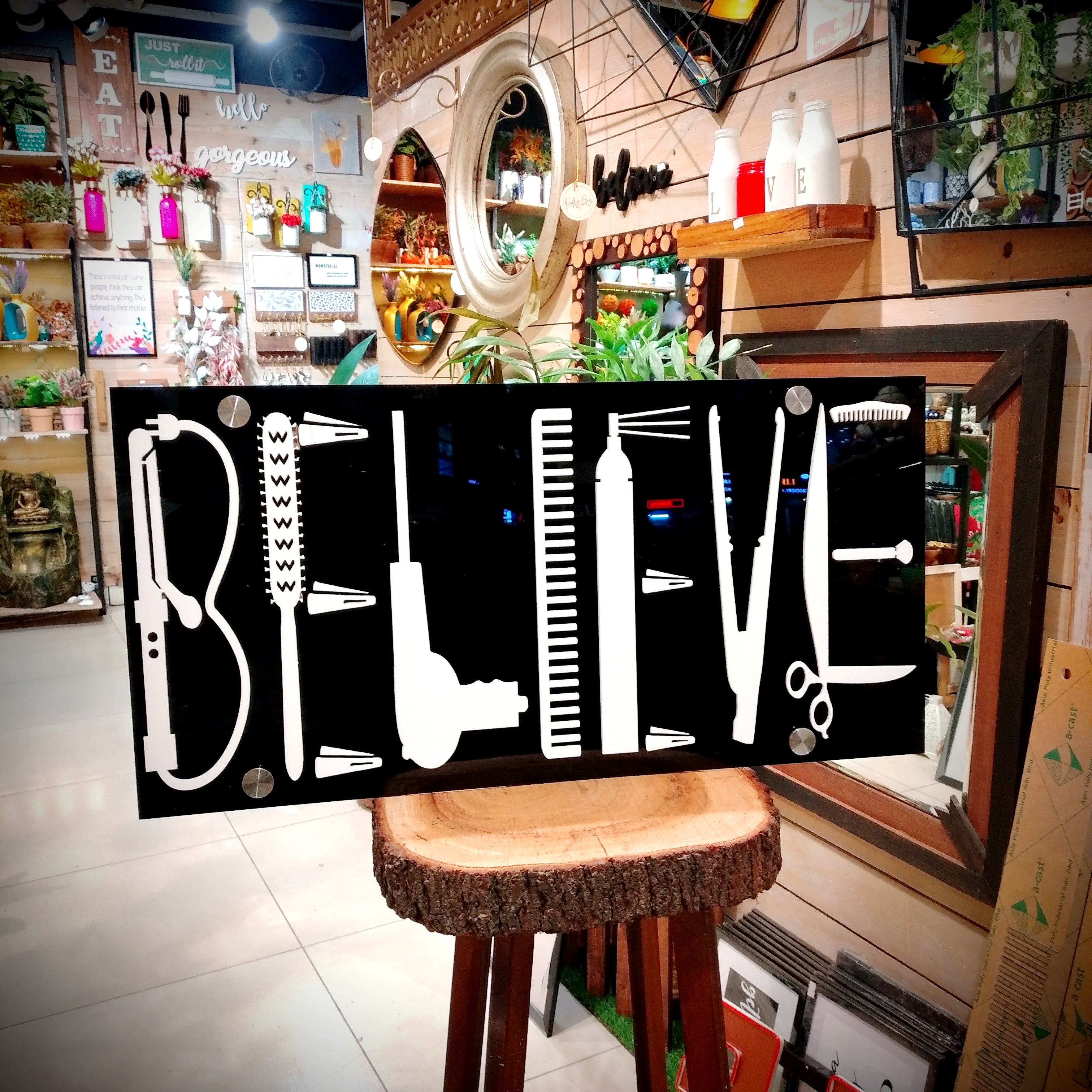 BELIEVE signage for Salon & Makeup Studio – Nameplate Studio