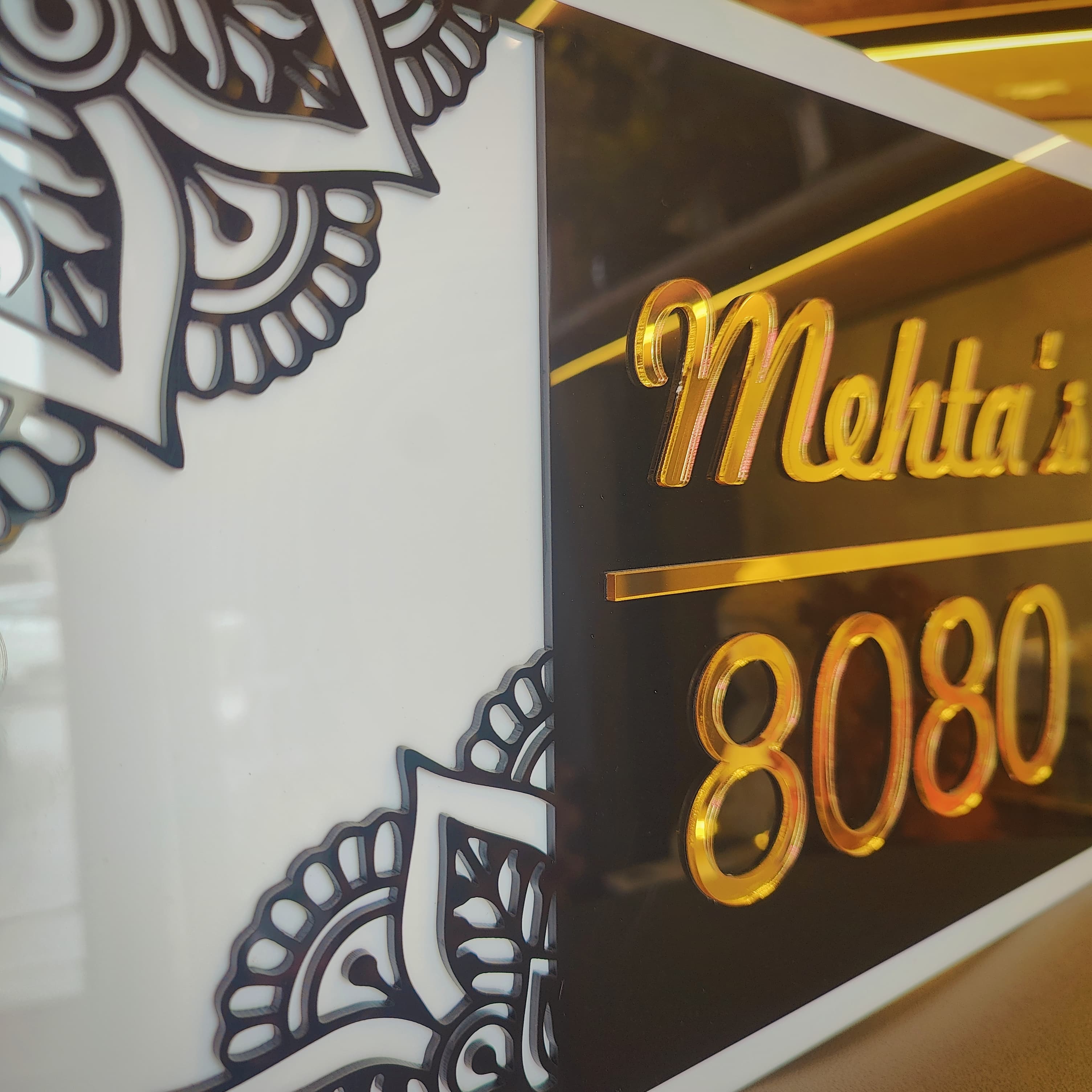 Black & White Mandala House Nameplate – Nameplate Studio