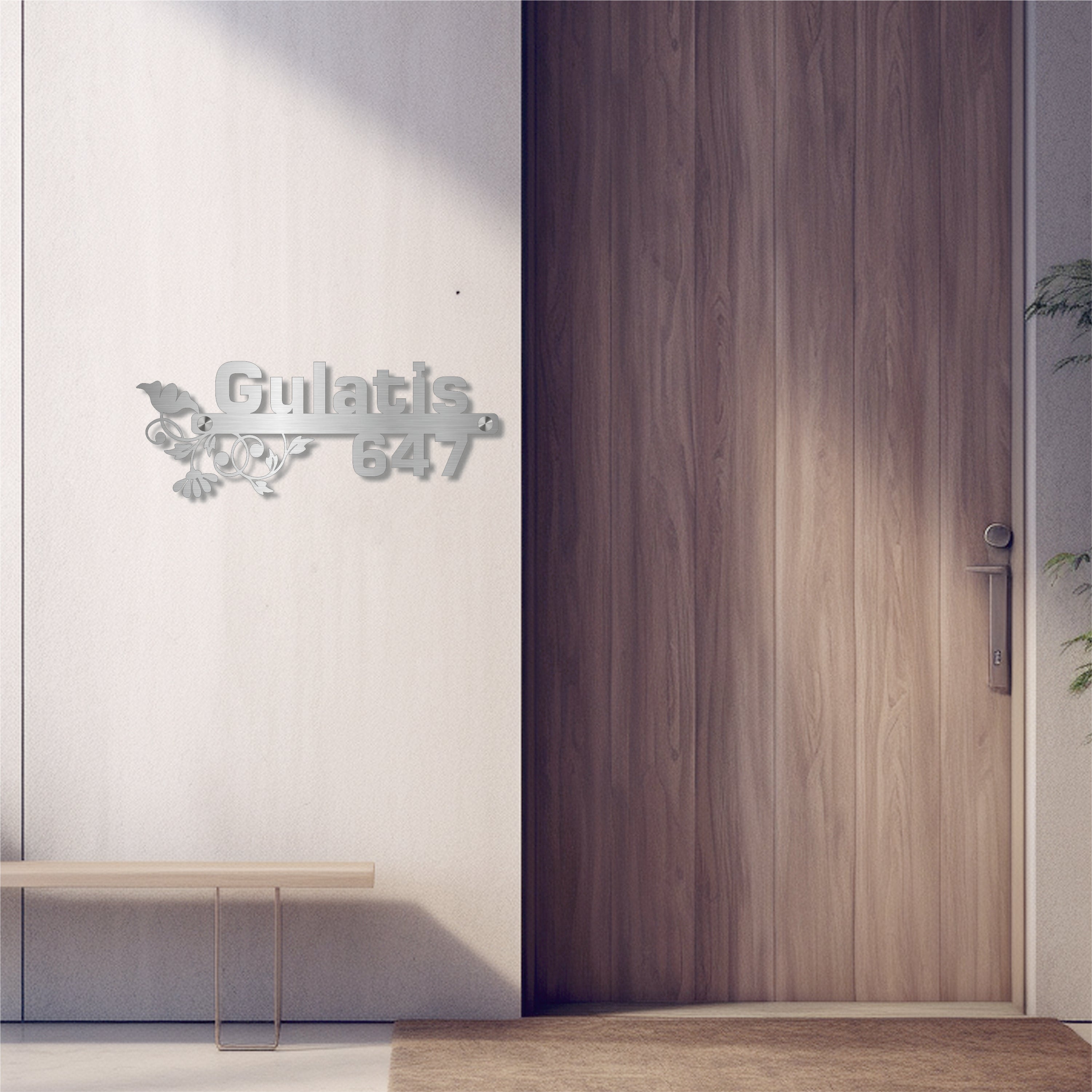 Floral Stainless Steel Nameplate – Nameplate Studio