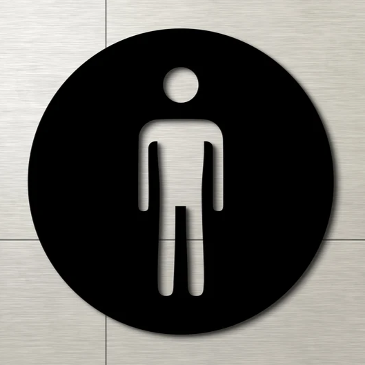 Round Glossy Black Restroom Sign – Nameplate Studio